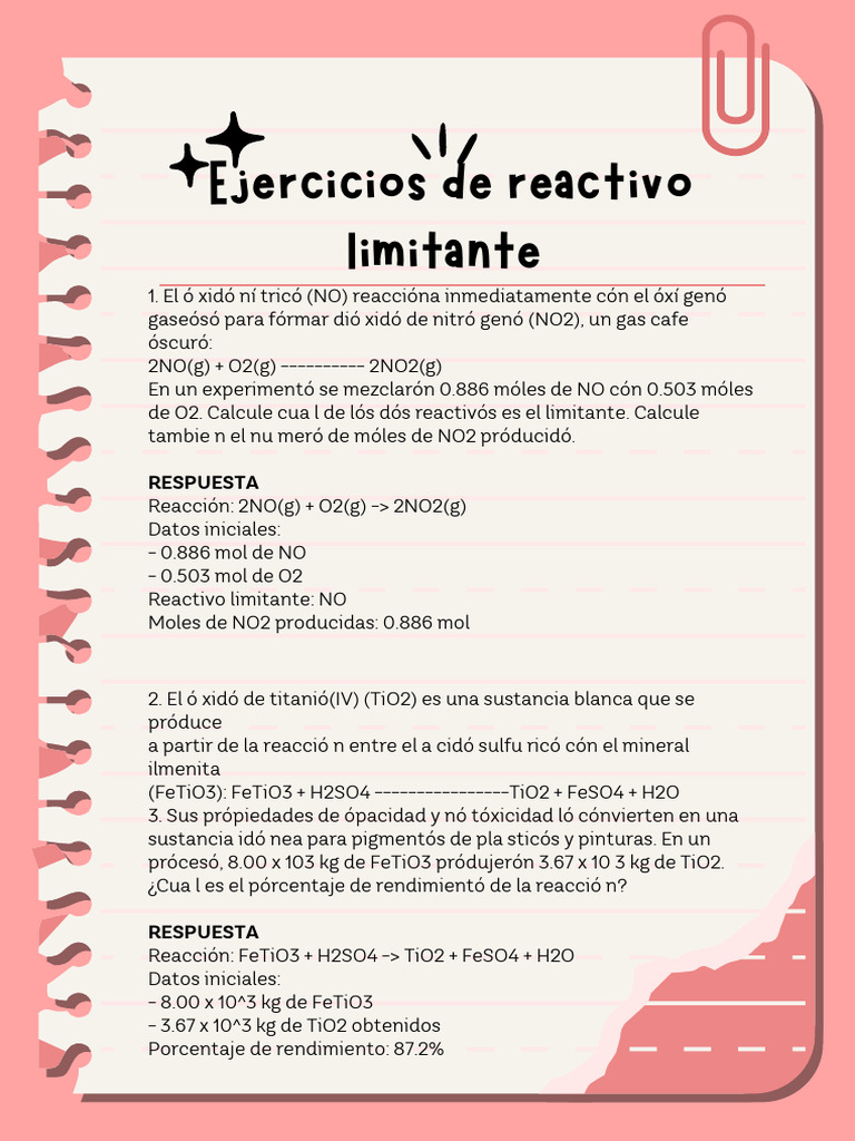Ejercicios Reactivo Limitante | PDF | Sustancias químicas | Química