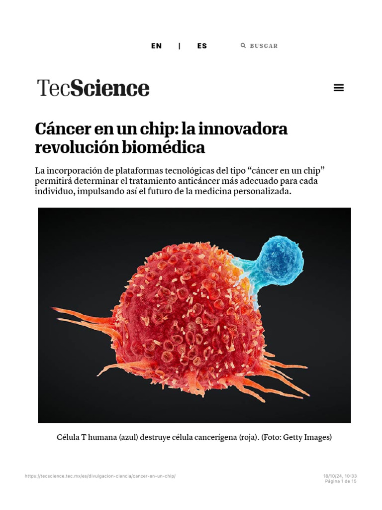 Cáncer en Un Chip - Innovación Biomédica Anticáncer - TecScience | PDF ...