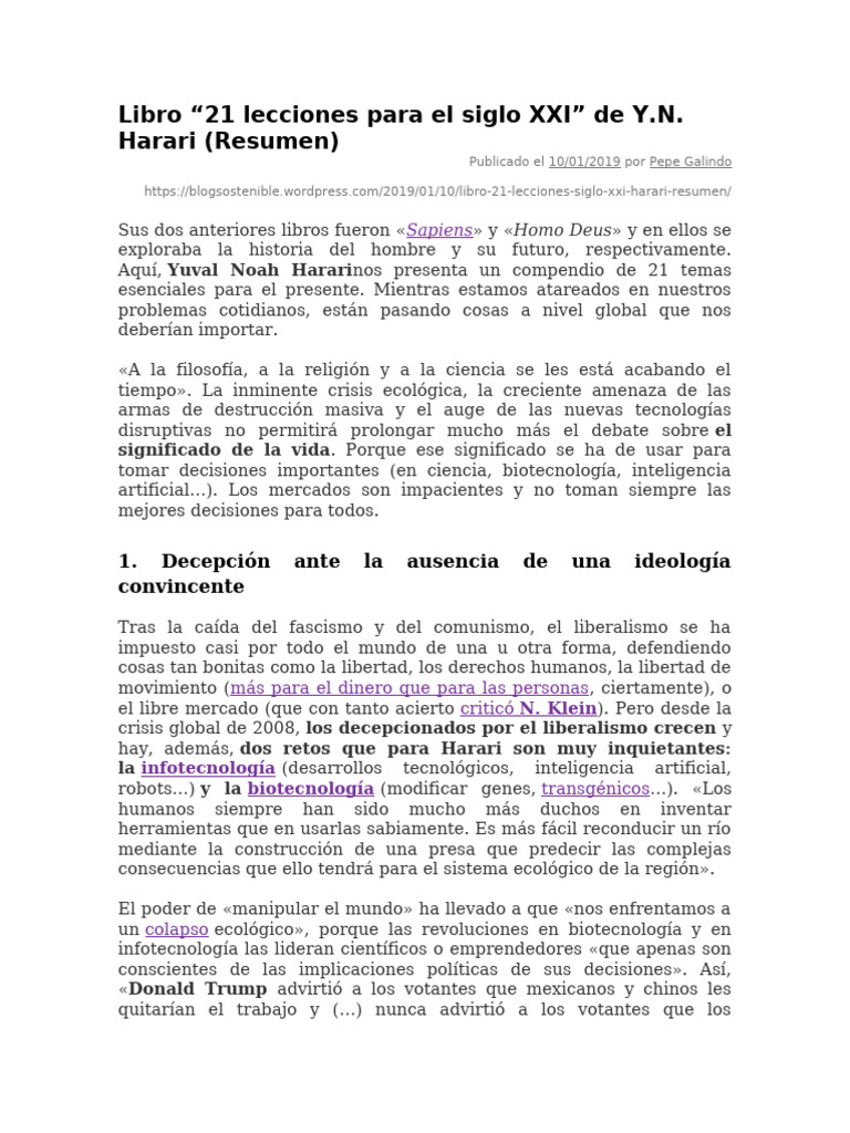 "21 Lecciones para El Siglo XXI". Harari (Resumen) | PDF | Verdad | Meditación