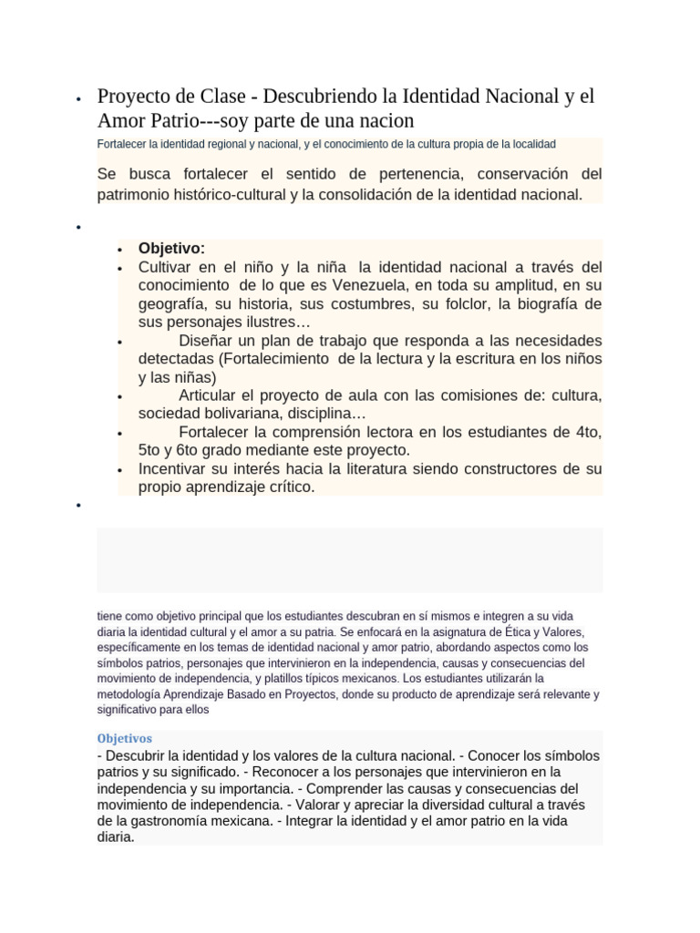 Proyecto Identidad Nacional | PDF