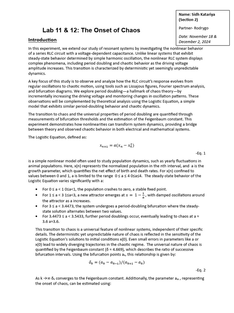 Katariya Sec2 Lab11&12 Chaos | PDF | Chaos Theory | Applied Mathematics