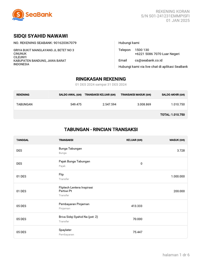 Seabank Statement 20250122 | PDF