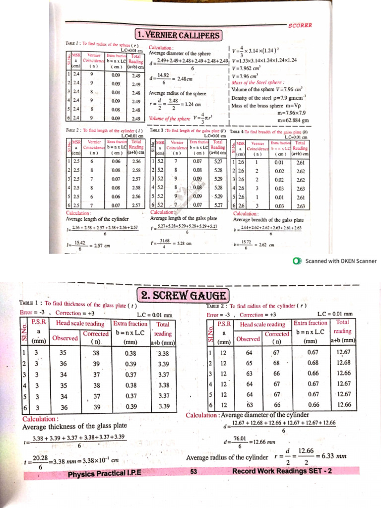 Physics Practical Values | PDF