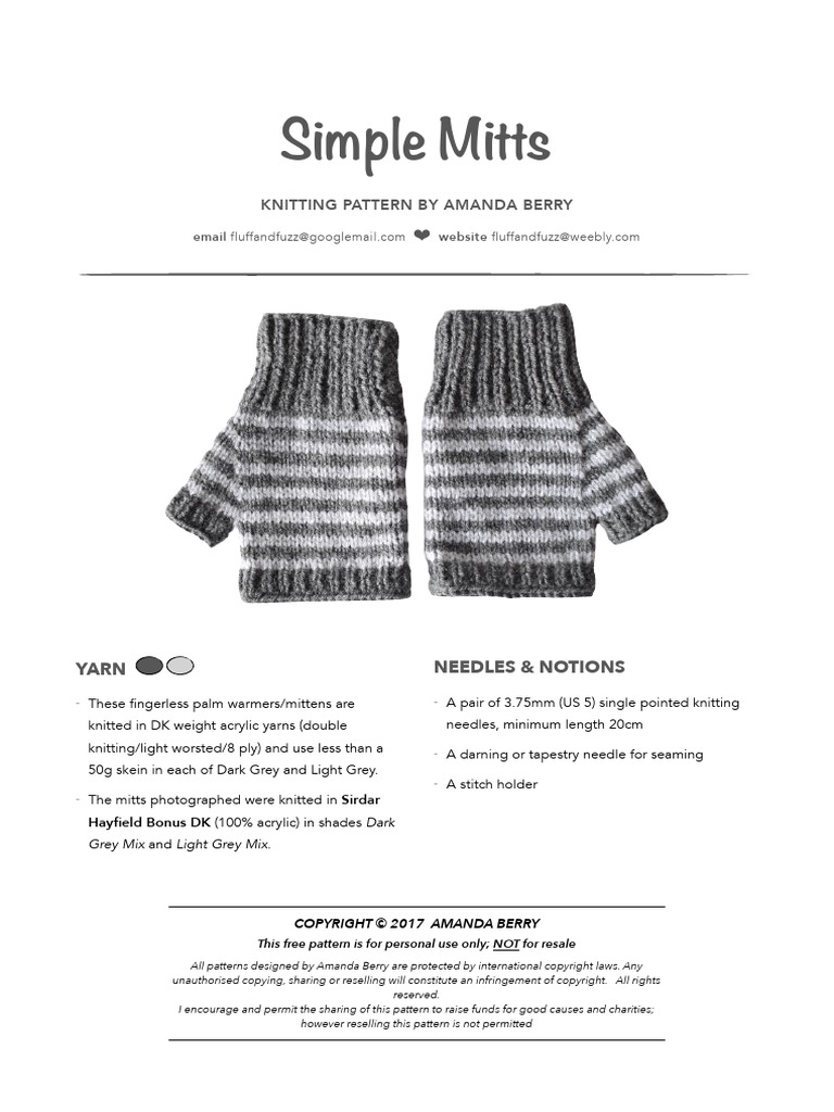 simple mitts | PDF | Knitting | Basic Knitted Fabrics