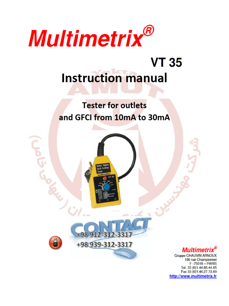 VT 35 GFCI Tester Instruction Manual | PDF | Equipment | Electric Power