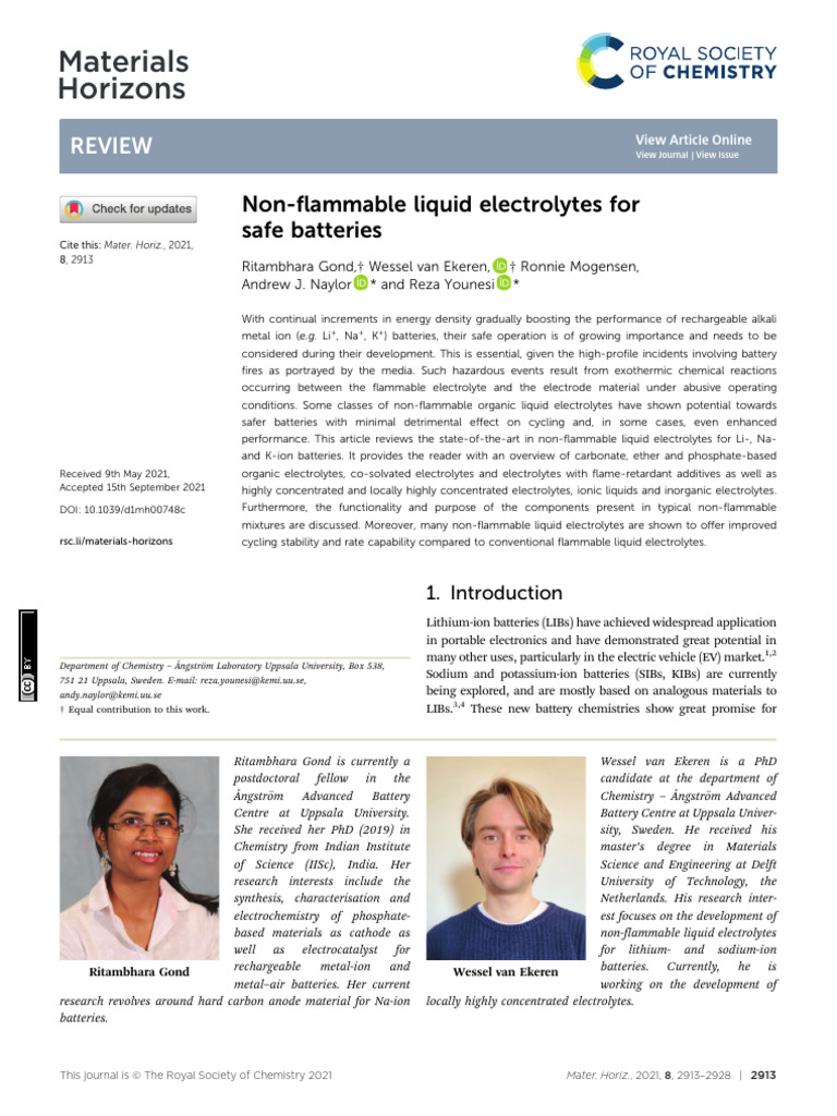 NOn-flammable Liquid Electrolytes For Safe Batteries | PDF | Lithium ...