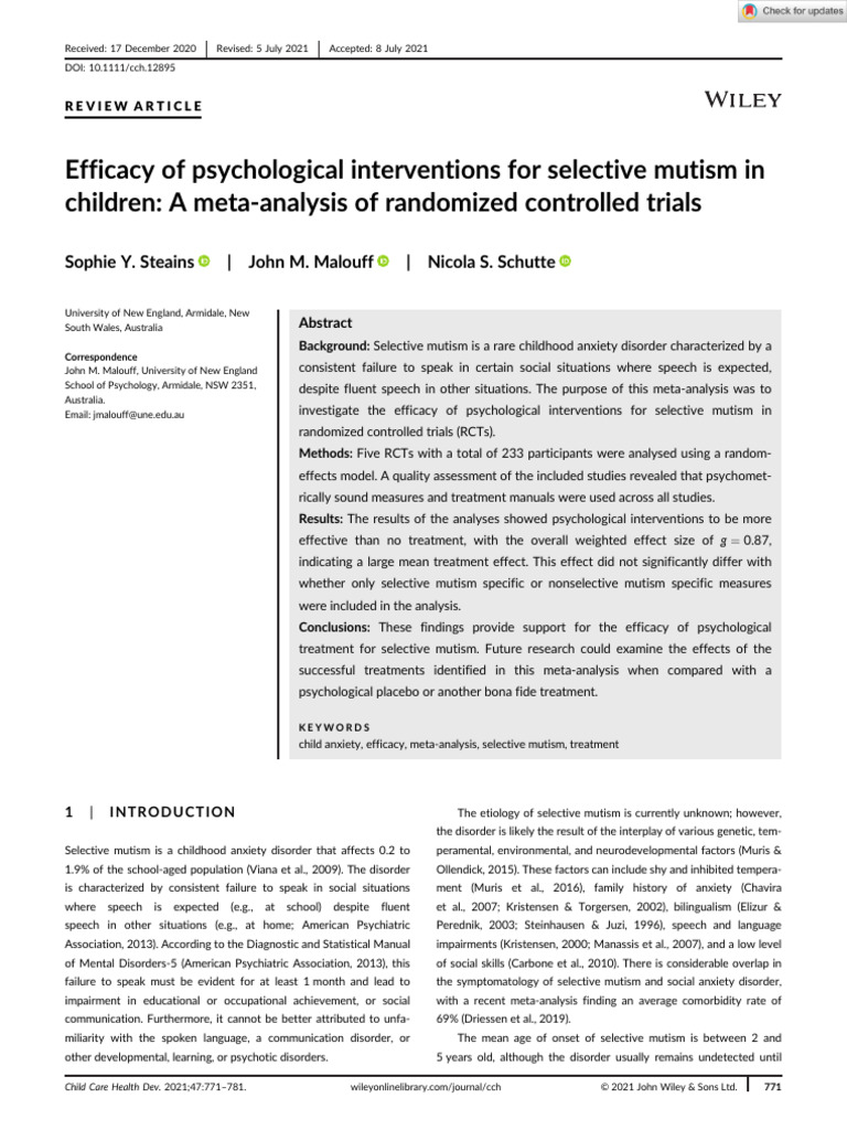 Effective Treatments for Selective Mutism | PDF | Meta Analysis ...