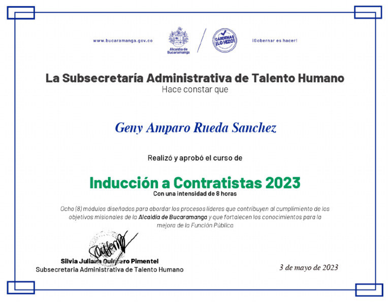 Certificado Induccin CPS 2023 | PDF