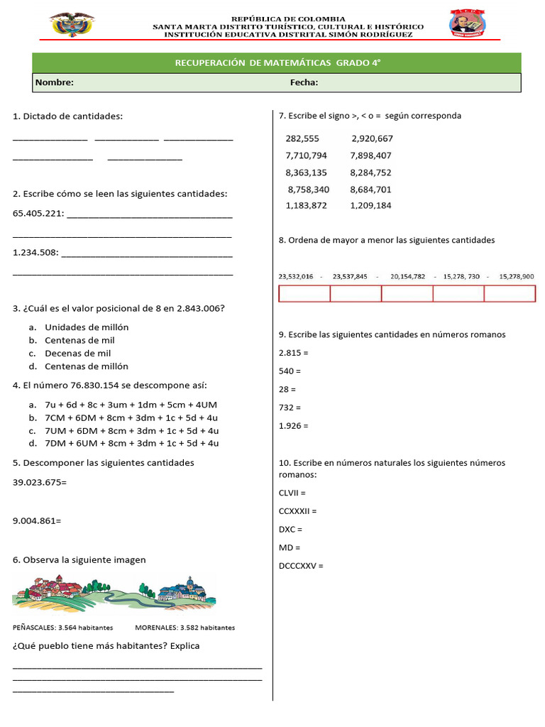 Ejercicios de Matemáticas para 4° Grado | PDF