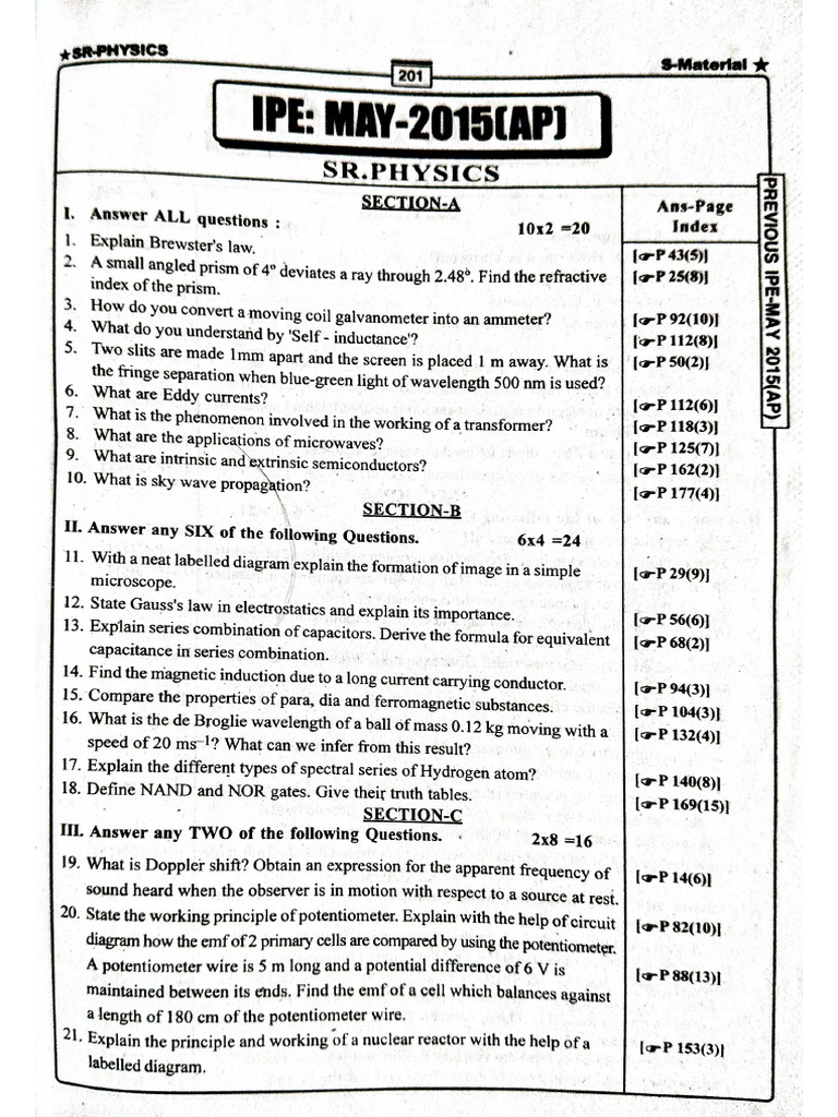 Senior Inter Physics Previous Years Question Papers | PDF