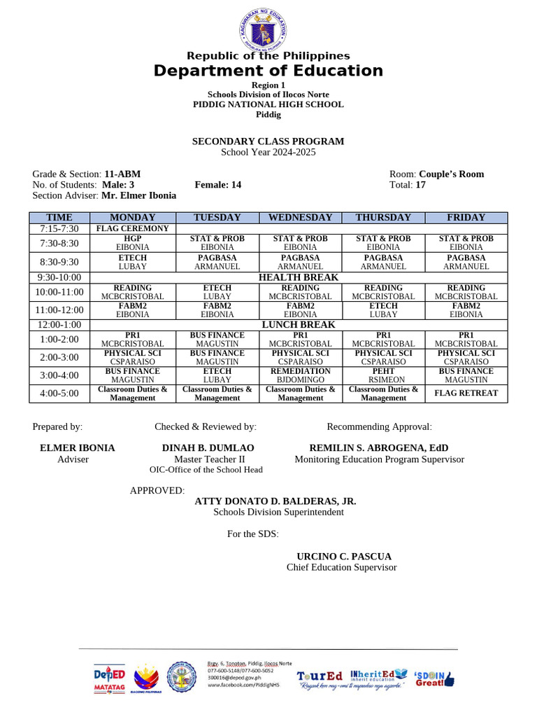 Eibonia Secondary Class Program | PDF | Behavior Modification | Human ...