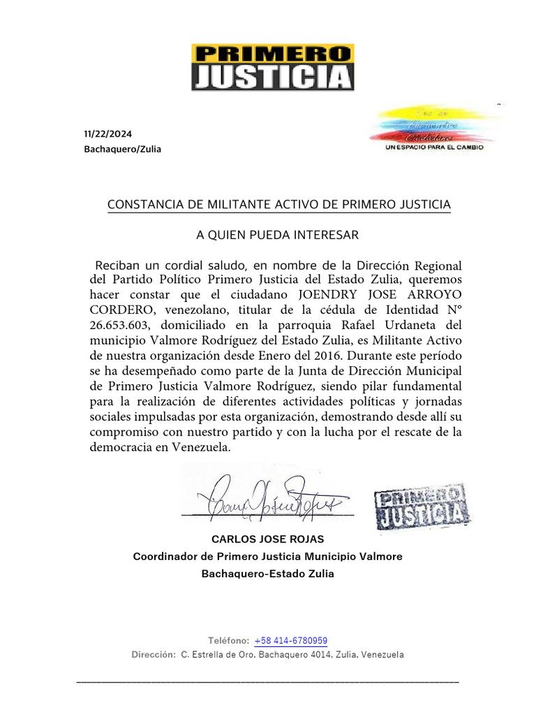 Militancia Primero Justicia | PDF