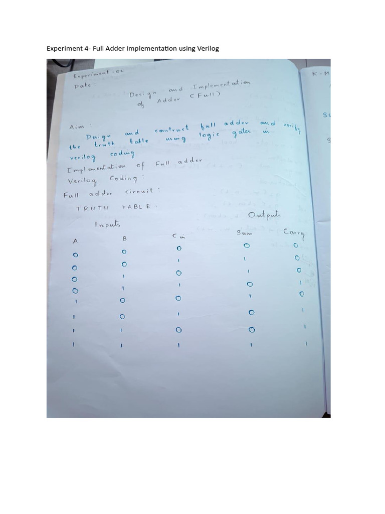 Experiment 4 Implementation of Full Adder Using Verilog | PDF