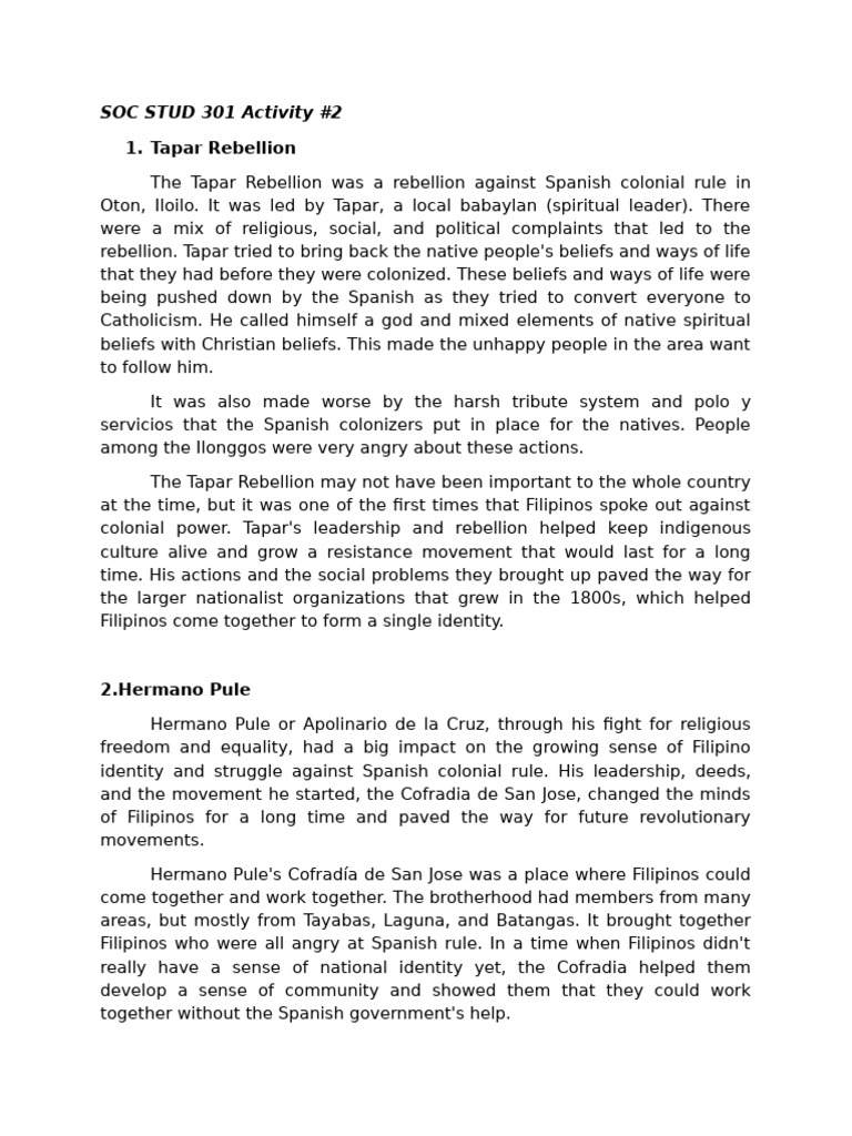 SOC STUD 301 Activity 2 | PDF | Philippines