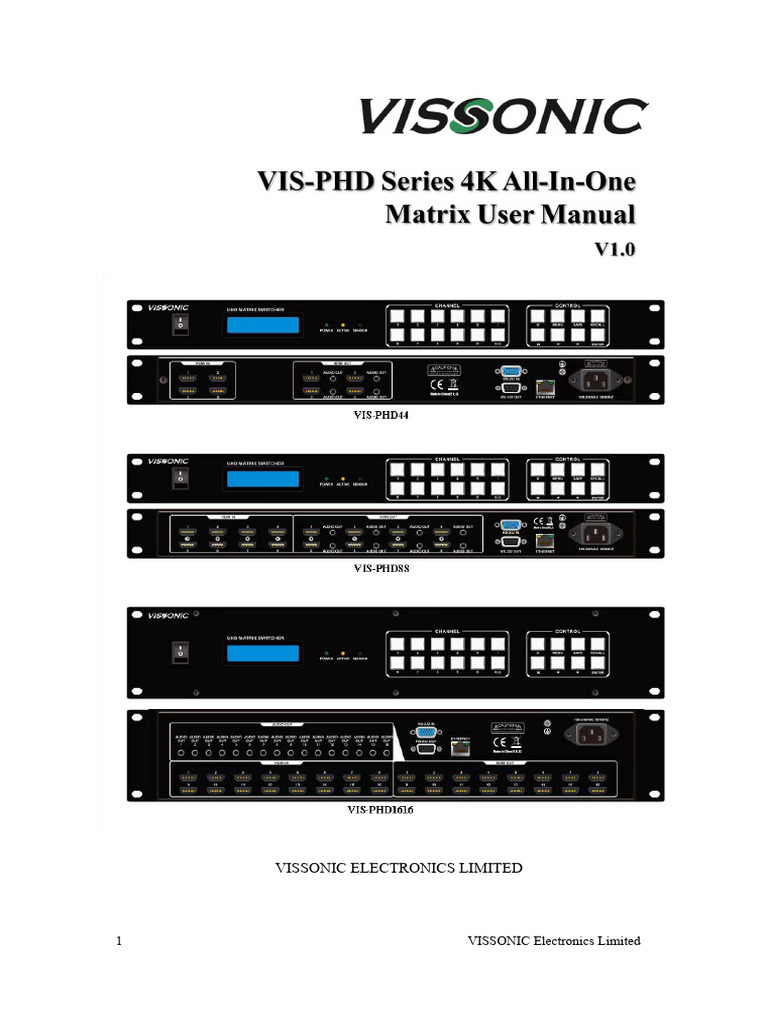 VISSONIC_VIS-PHD_Series_4K_All-In-One_Matrix_User_Manual_V1.0 | PDF | Hdmi | Video