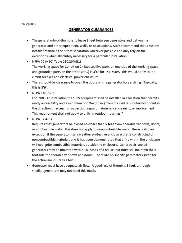 Generator Clearances | PDF