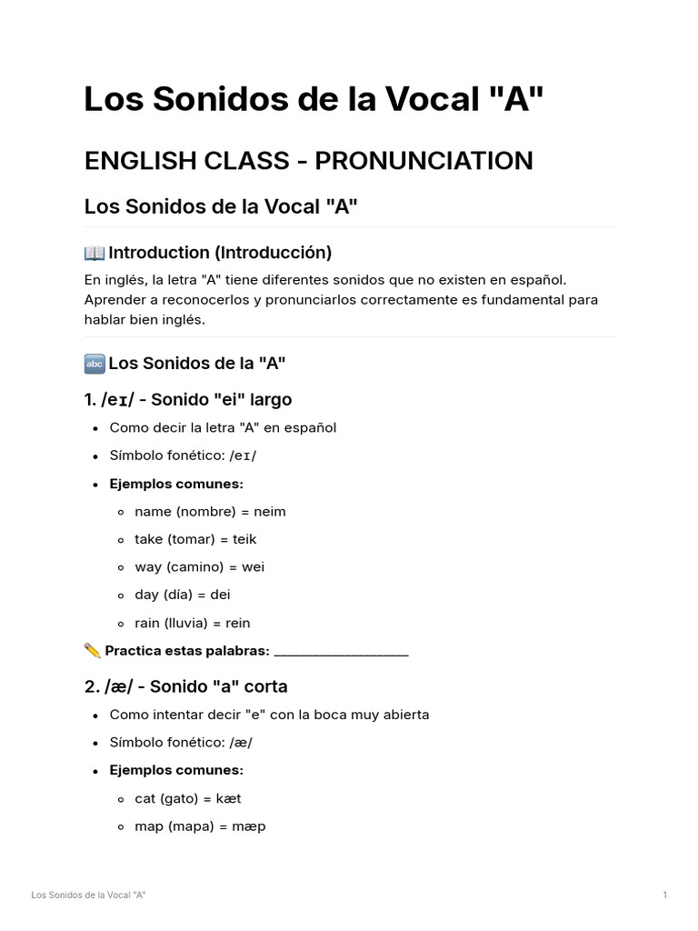 Sonidos de la Vocal "A" en Inglés | PDF | Vocal | Idiomas