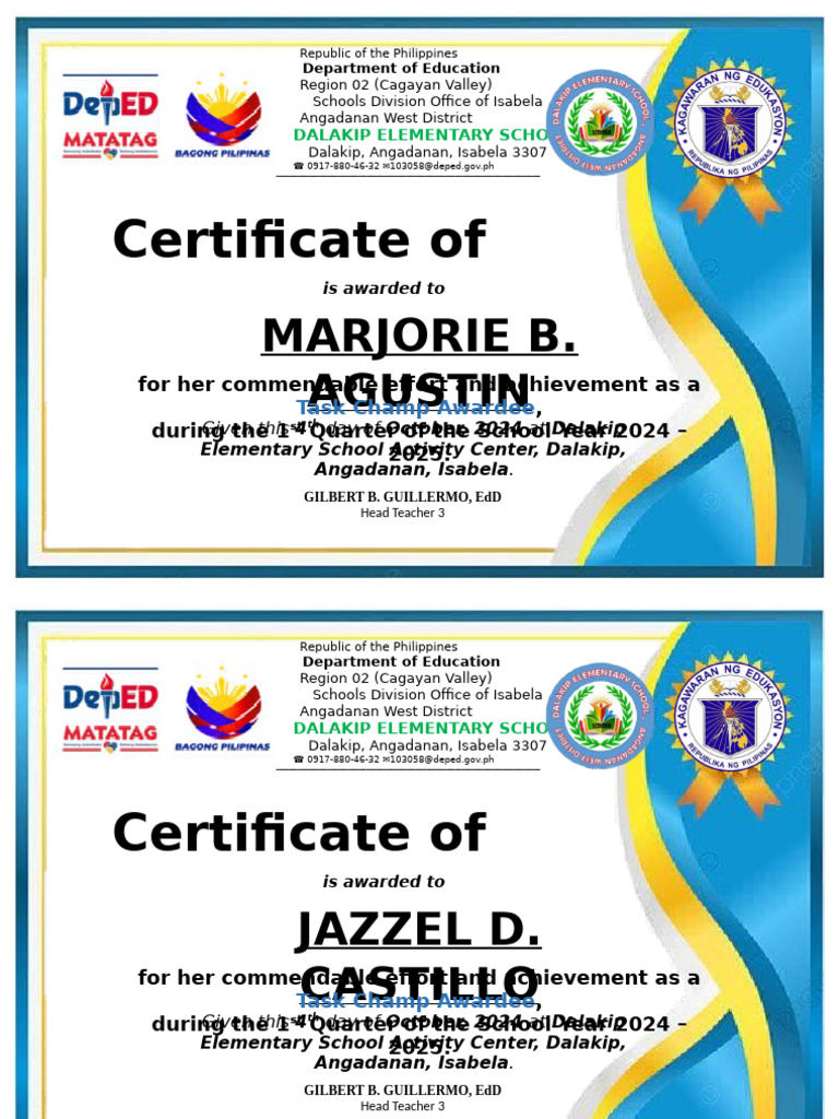 Task Champ Awards at Dalakip School | PDF | Government Related ...