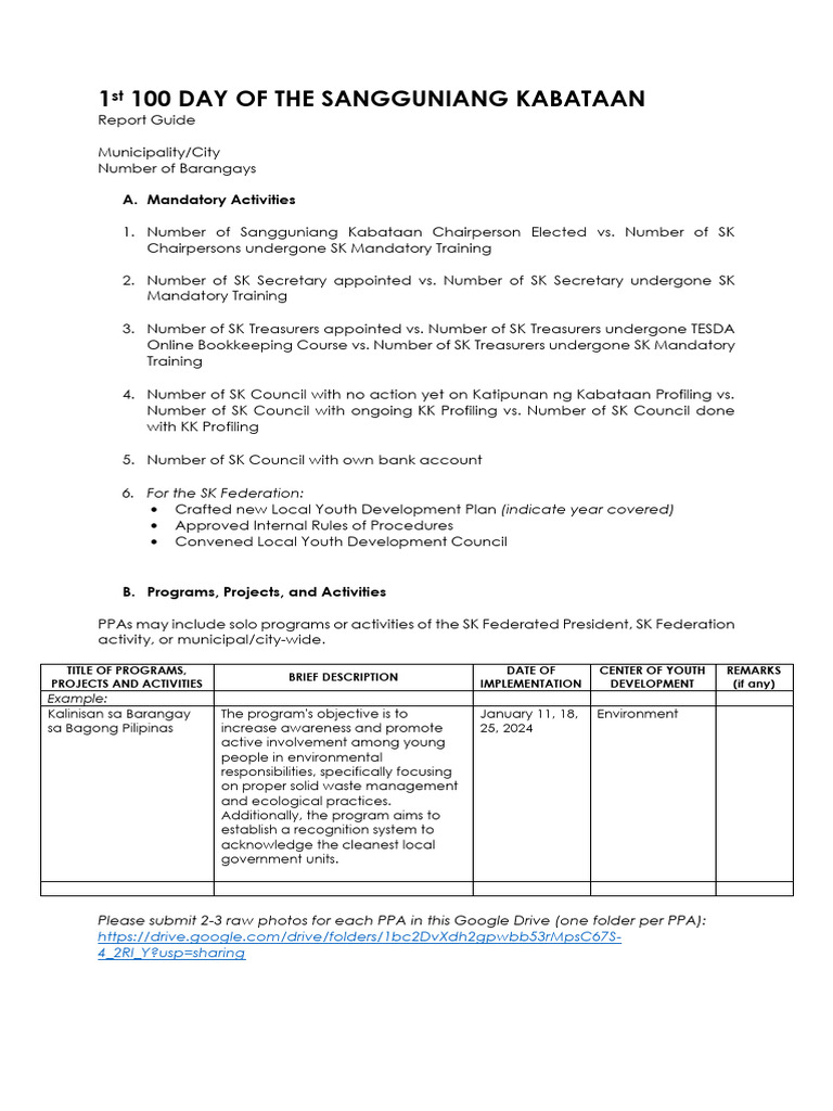 100-Day Report for Sangguniang Kabataan | PDF