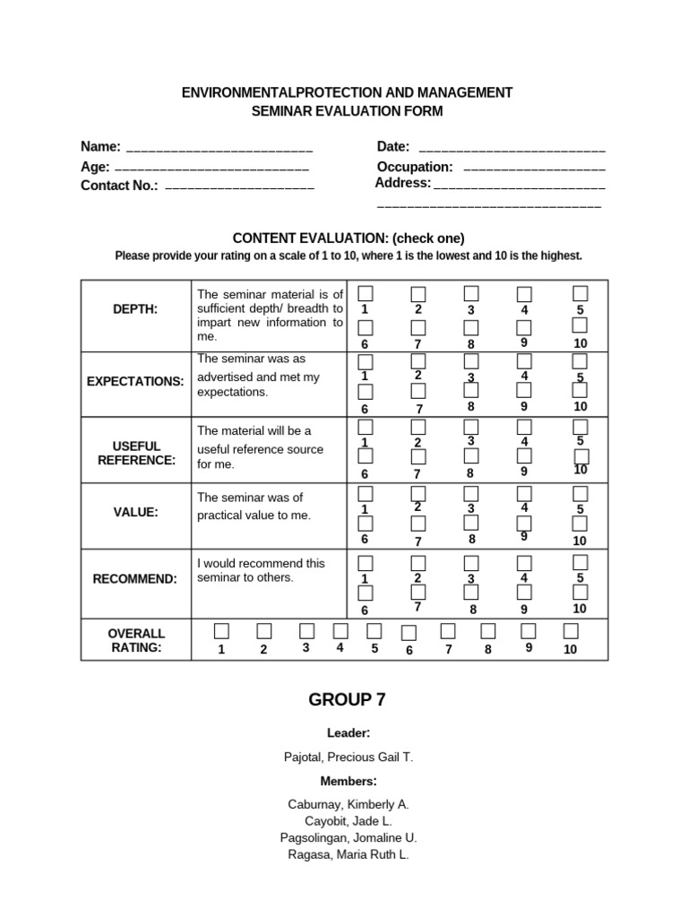 Seminar Evaluation Form Pdf
