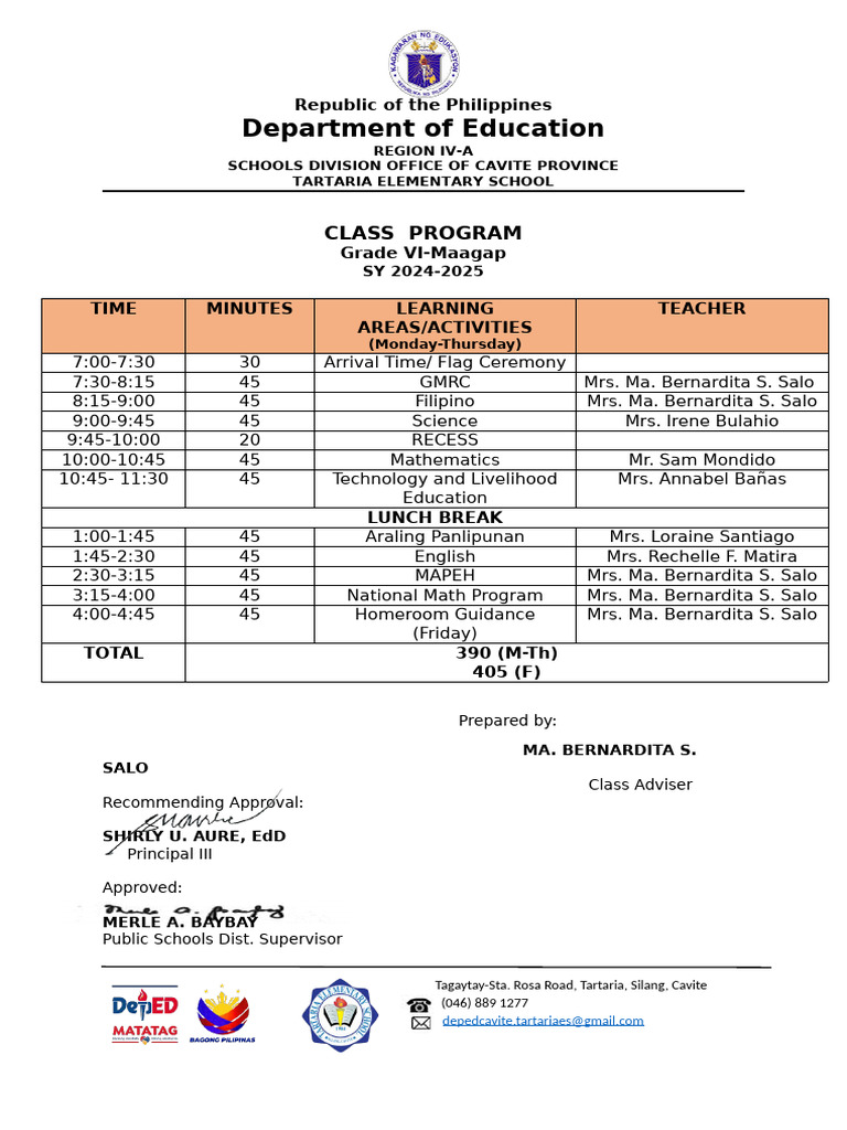 G6 Teacher's Program-Salo | PDF | Philippines | Educational Organizations