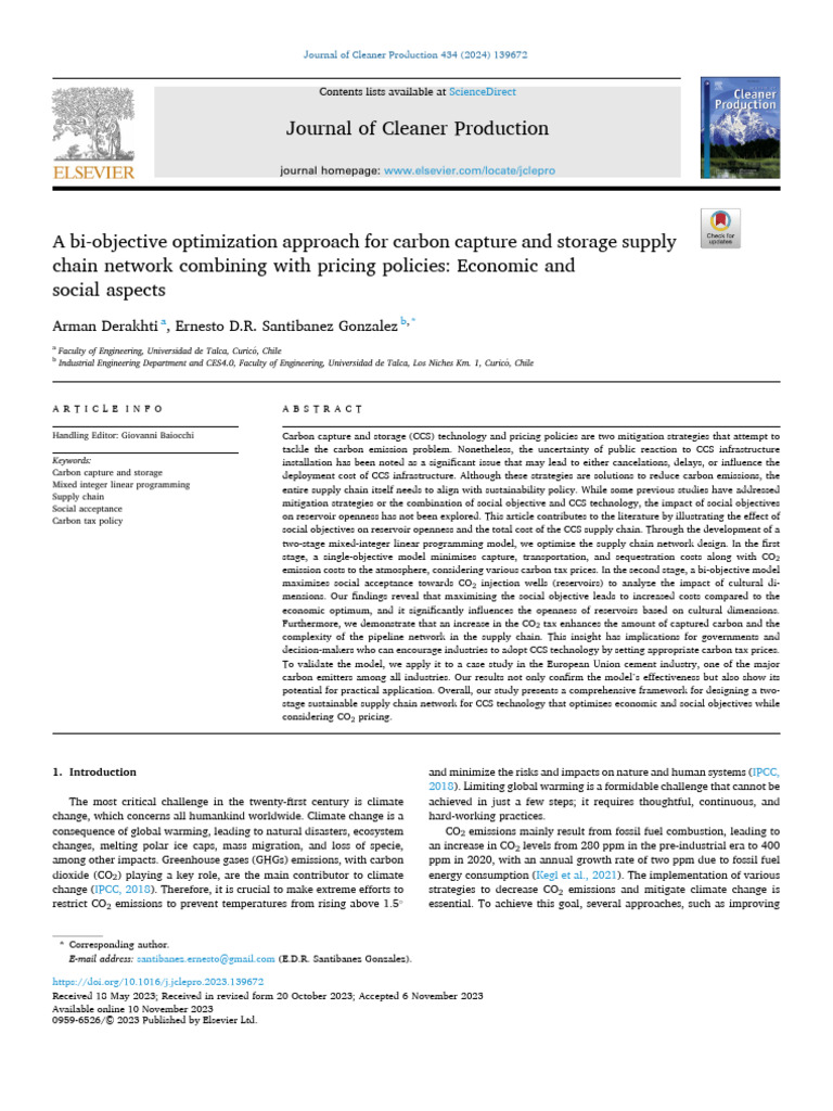 A Bi Objective Optimization Approach For Carbon Capture And Storage
