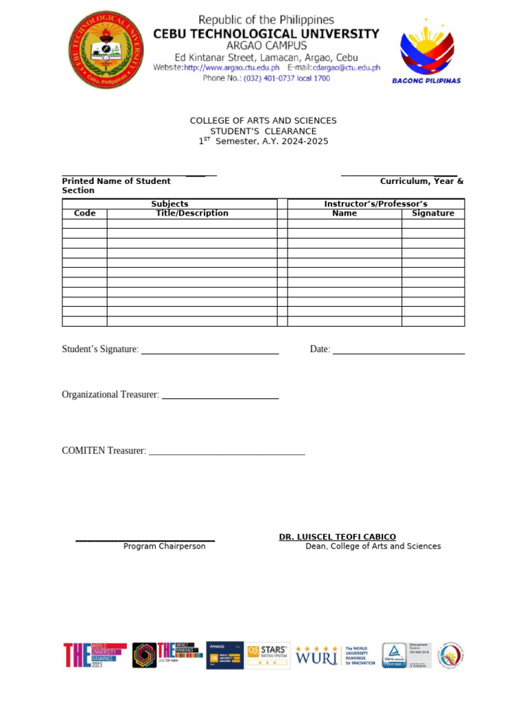 Students Clearance Form 1st Sem 24 25 | PDF