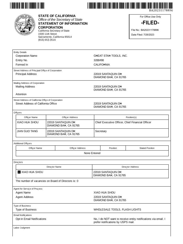 Great Star Tools - Statement of Information | PDF | Justice | Crime ...