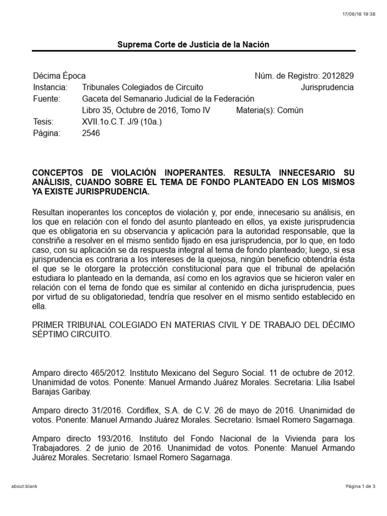 Agravios Inoperantes Existencia Juris 2 | PDF | Caso de ley | Gobierno