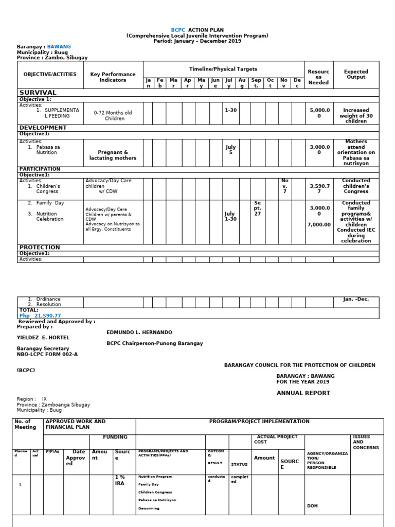 BCPC Action Plan - Copy | PDF | Motherhood | Interpersonal Relationships