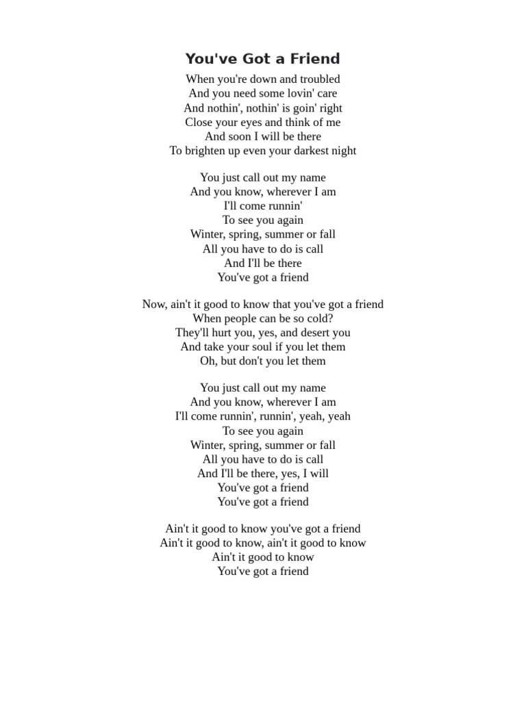 You've Got a Friend Lyrics | PDF