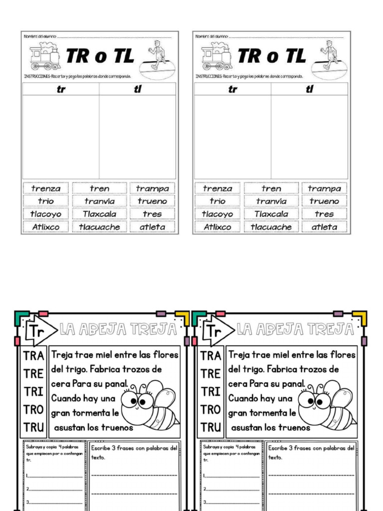 ACTIVIDADES CON T, TR Y TL | PDF