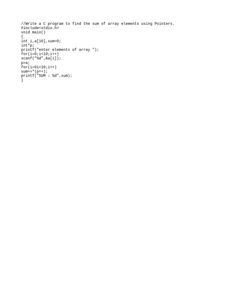 Sum of Array Using Pointers | PDF Sum of Array Using Pointers | PDF