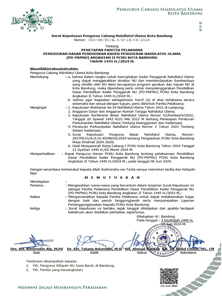 SK Panitia PDPKPNU Revisi | PDF