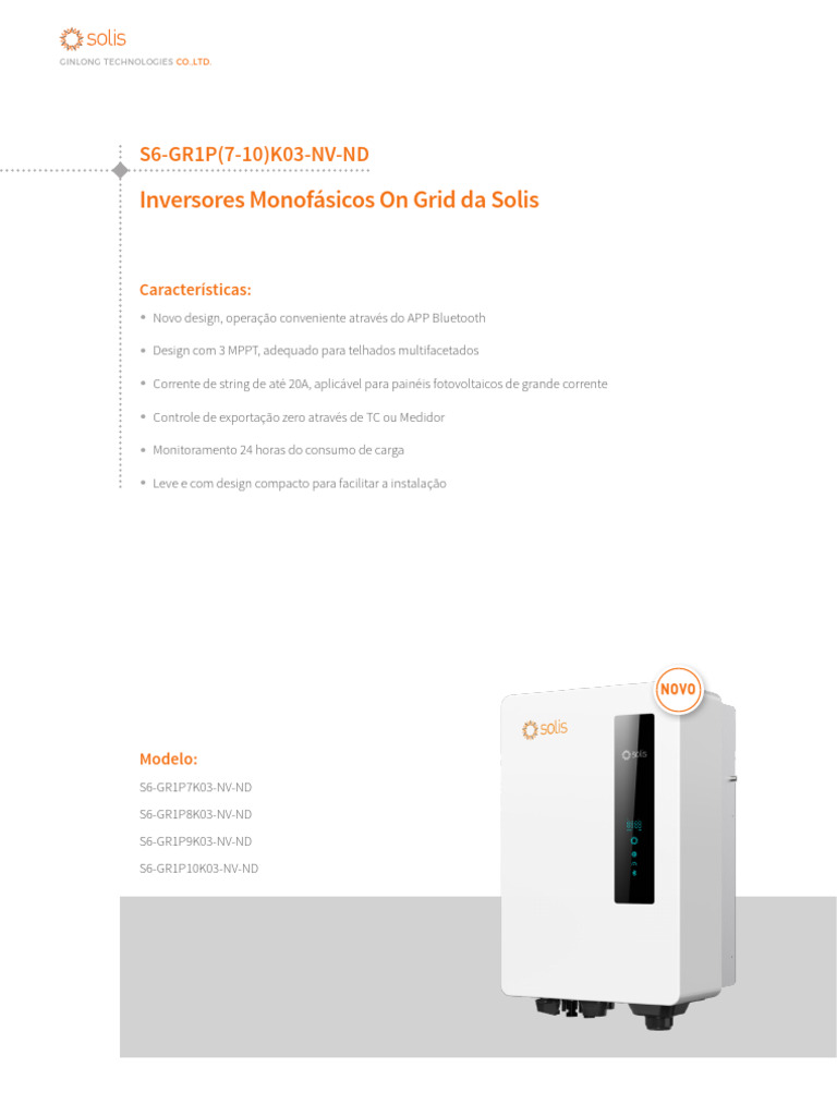 Solis Datasheet S6-GR1P (7-10) K03-NV-ND BRA V1,0 202501 | PDF | Corrente alternada | Quantidade