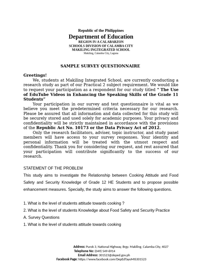 Sample Survery Questionnaire | PDF