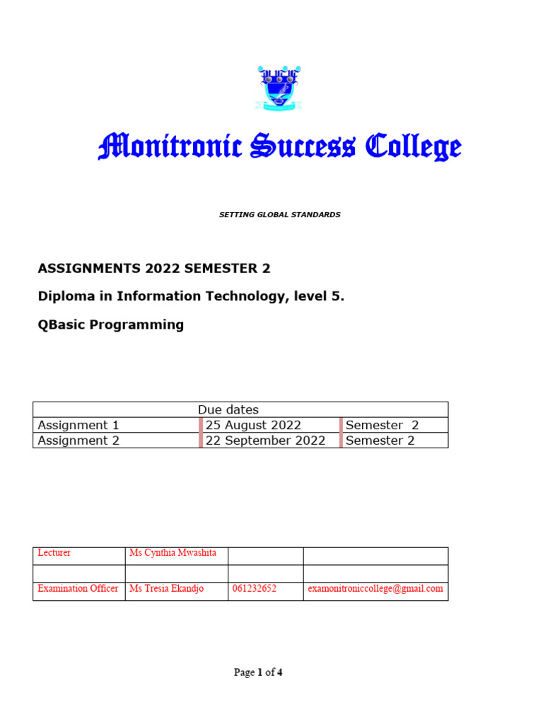 QBasic Assignment 1 and 2 2022 | PDF | Algorithms | Computer Program