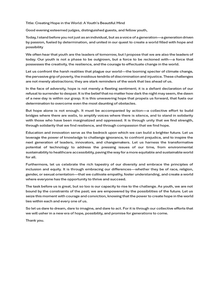 Youth Empowerment for Global Hope | PDF