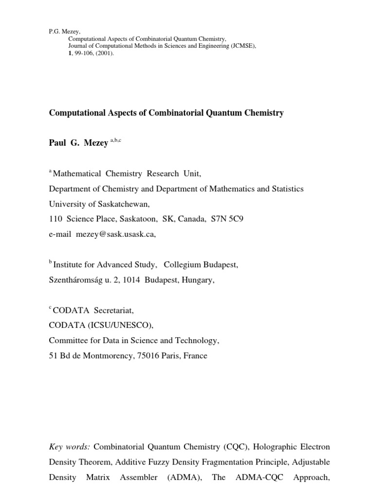 Paul G. Mezey - Computational Aspects of Combinatorial Quantum Chemistry | PDF | Macromolecules ...