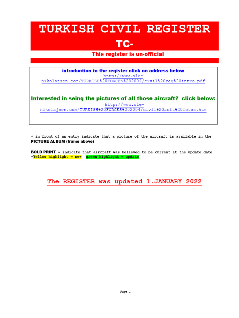 Turkish Civil Aircraft Register (2020) | PDF | Aircraft | Aeronautics