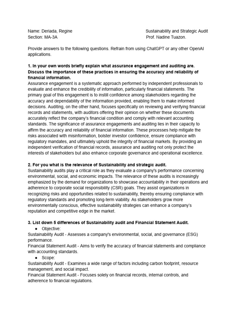 SSA | PDF | Audit | Sustainability