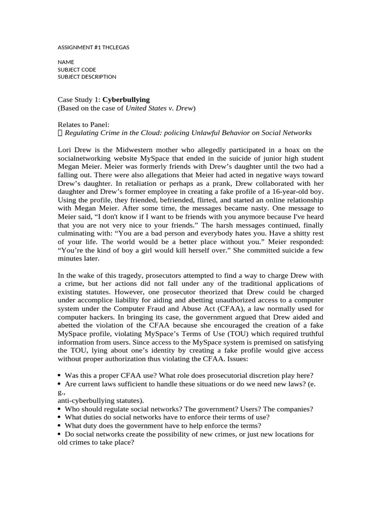 Cyberbullying Case Study: Lori Drew | PDF | Justice | Crime & Violence