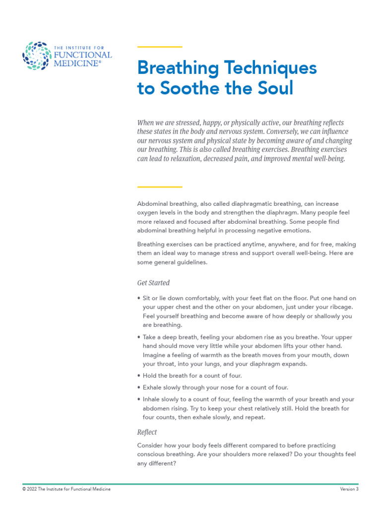 Breathing Techniques To Soothe The Soul | PDF | Breathing | Relaxation ...