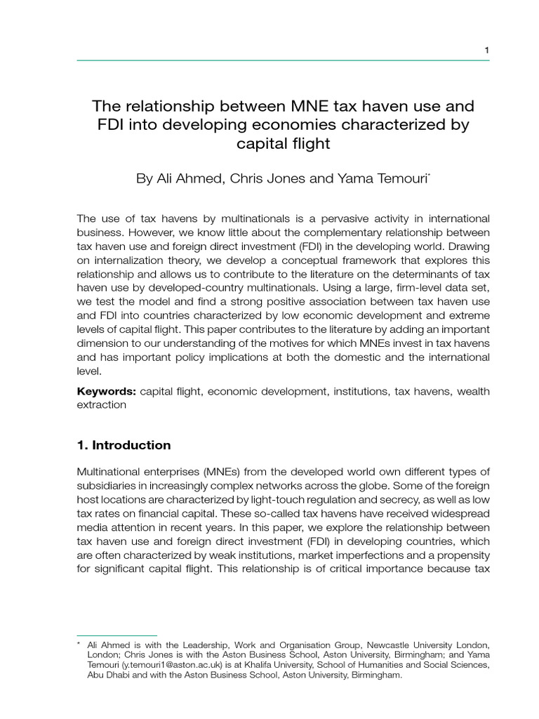 The Relationship Between MNE Tax Haven Use And | PDF | Tax Haven | Multinational Corporation