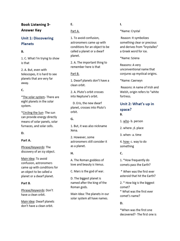Boost Listening 3 - Answer Key | PDF | Planets | Asteroid