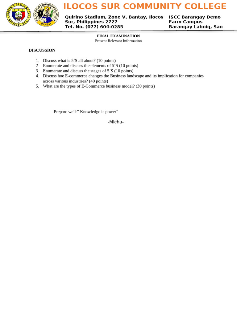 Final Exam Present Relevant Information | PDF | Cooperative | Business