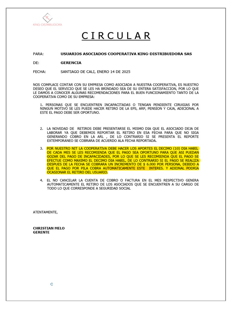 CIRCULAR INFORMATIVA | PDF