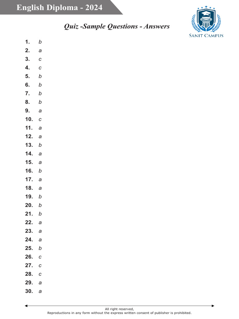 Sample Quiz - Answers | PDF