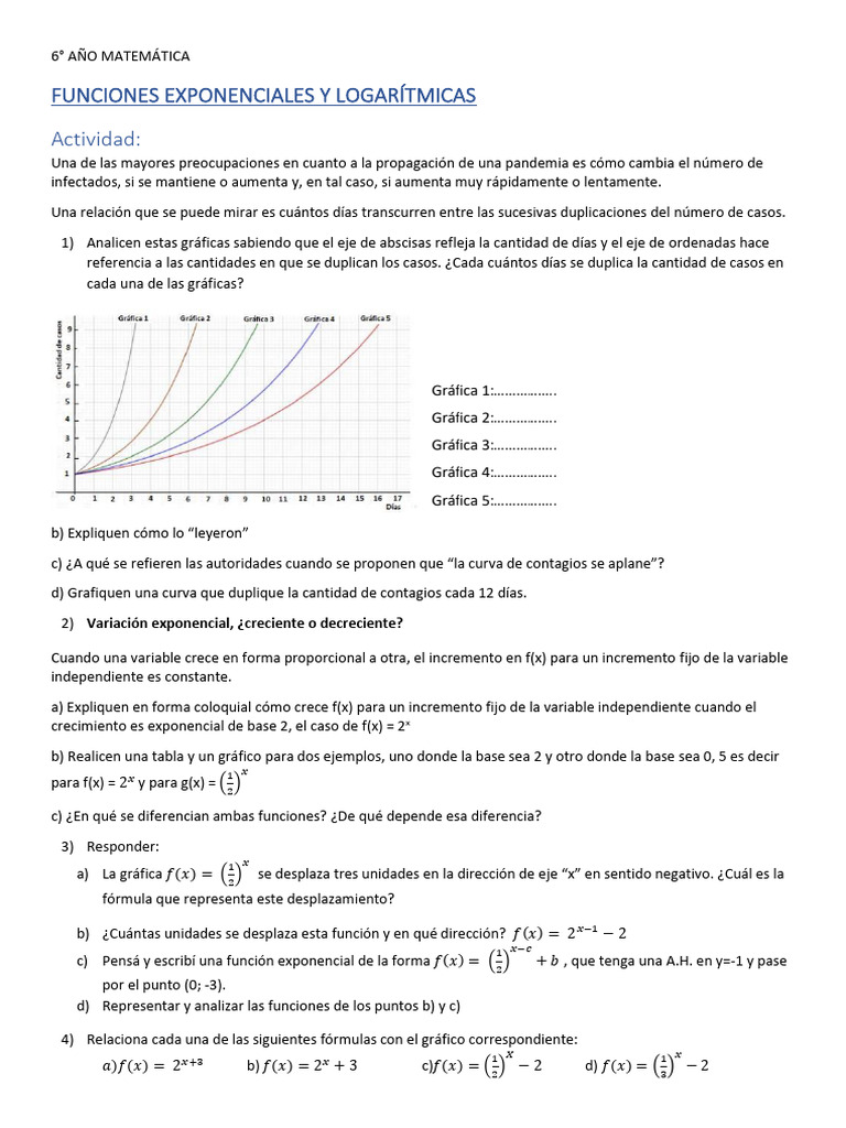 Guía de Actividades (Funciones Exponenciales y Logarítmicas) | PDF | Funcion exponencial | Logaritmo