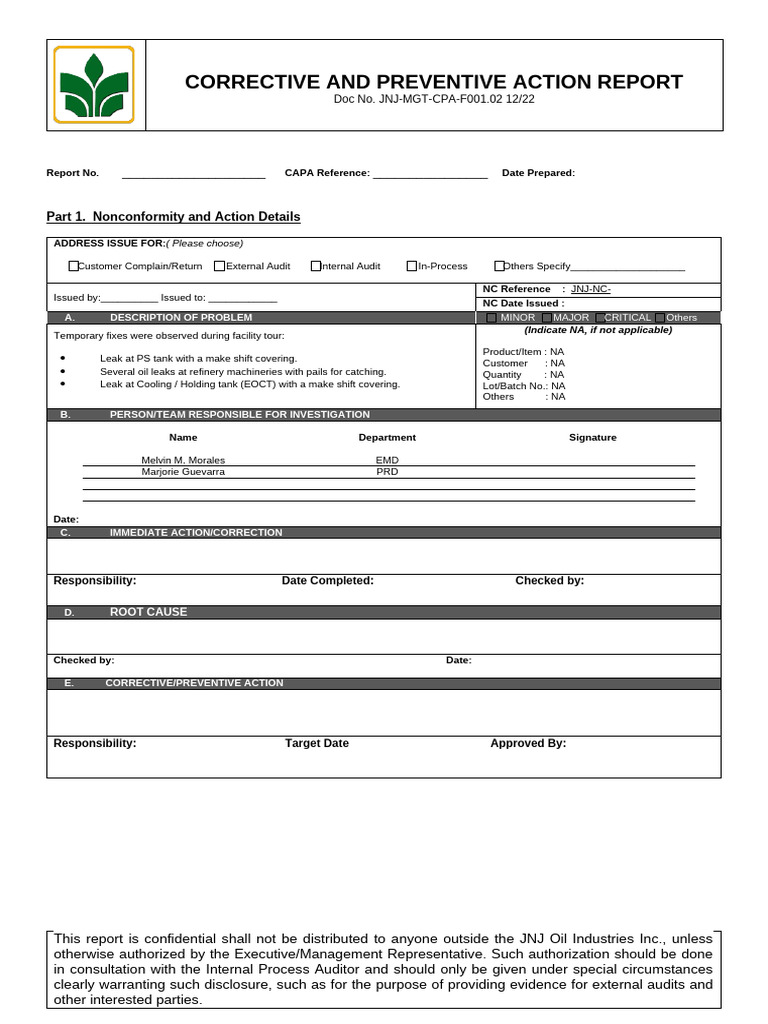 JNJ - Corrective and Preventive Action Report - EMD | PDF